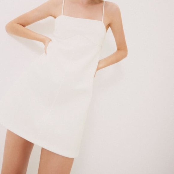Zara | Dresses | Zara Strappy Square Neck Flared Hem Mini Dress Oyster ...